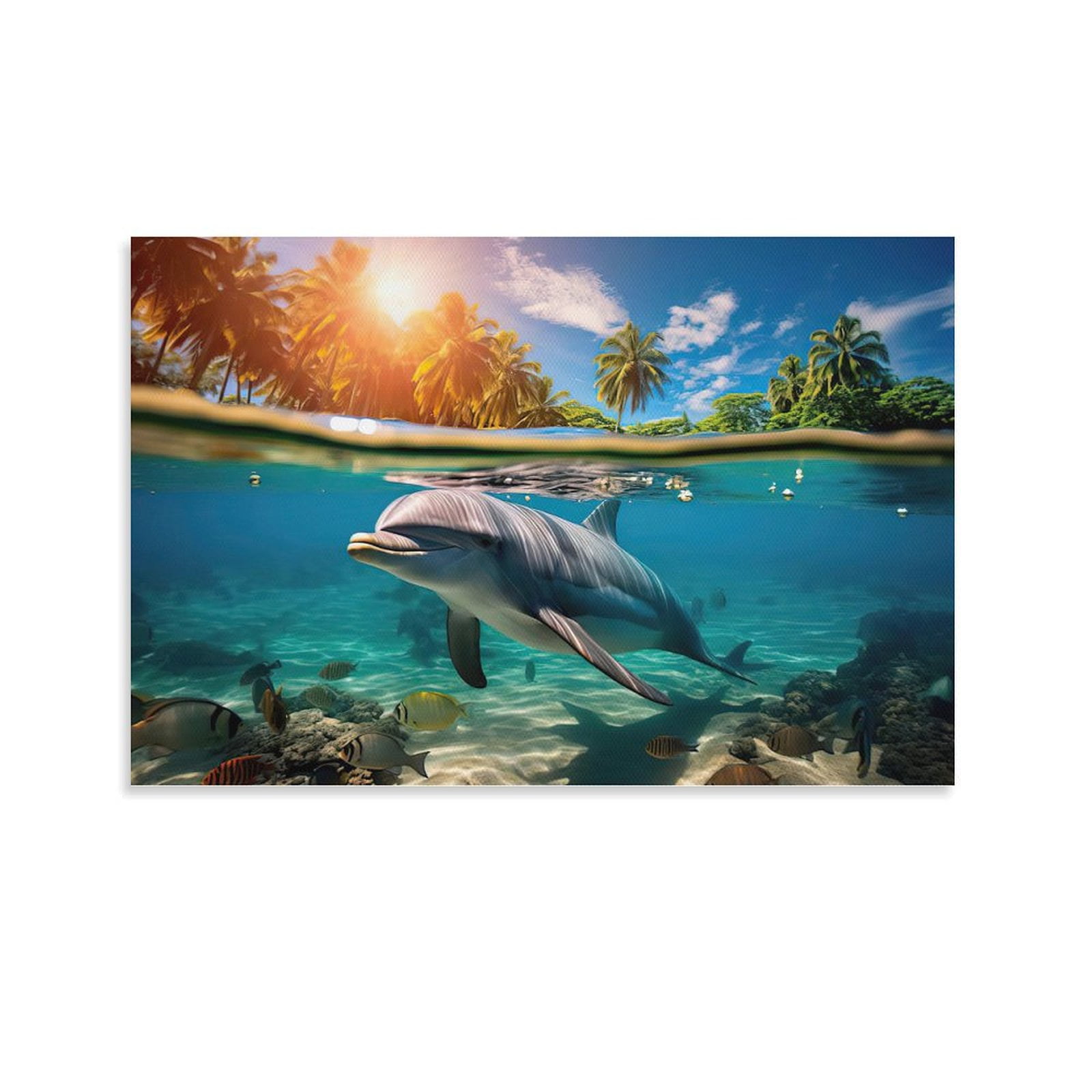 Blue Ocean Lassen Colorful Ocean Seascape Dolphin Coral Reef Poster (8 ...