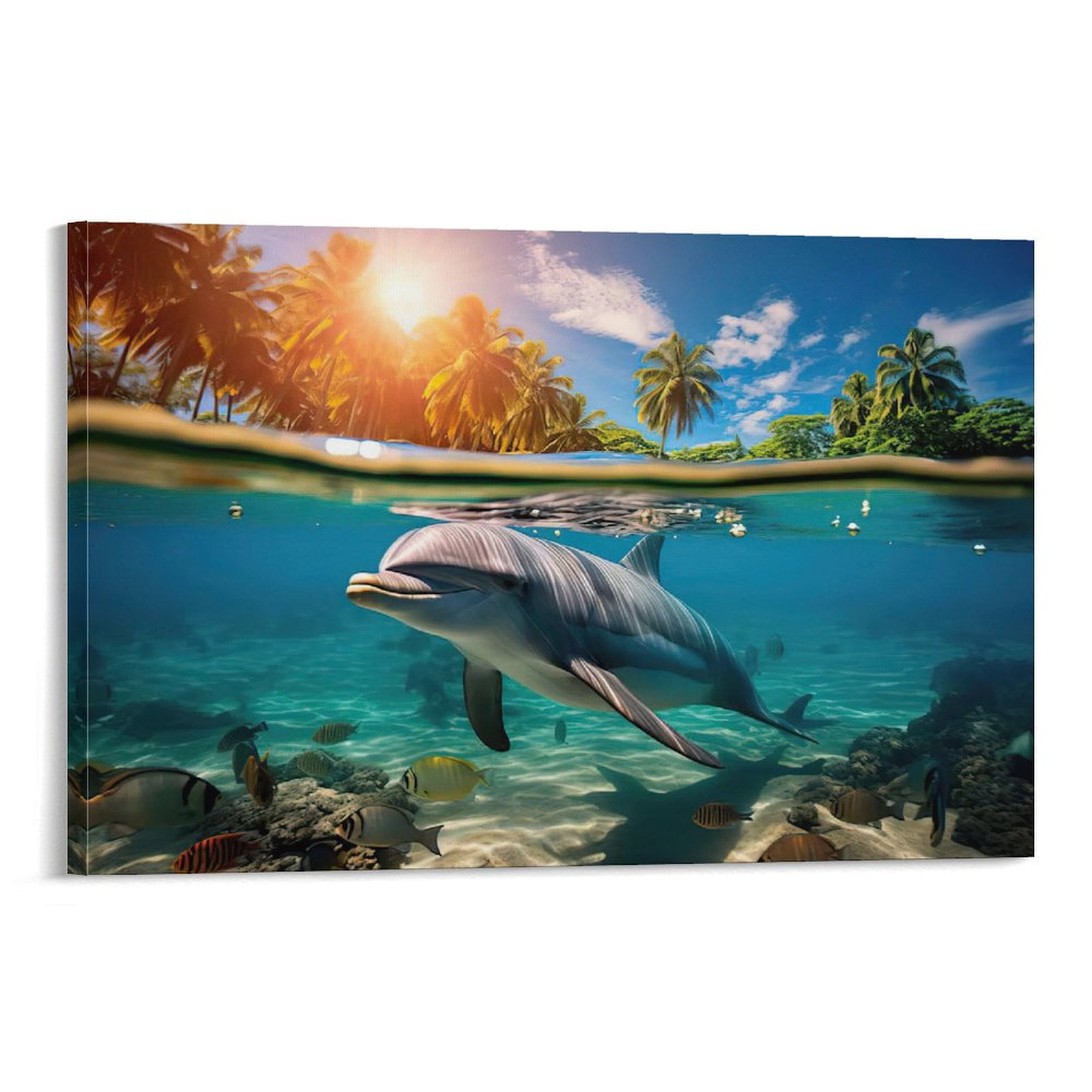 Blue Ocean Lassen Colorful Ocean Seascape Dolphin Coral Reef Poster (8 ...