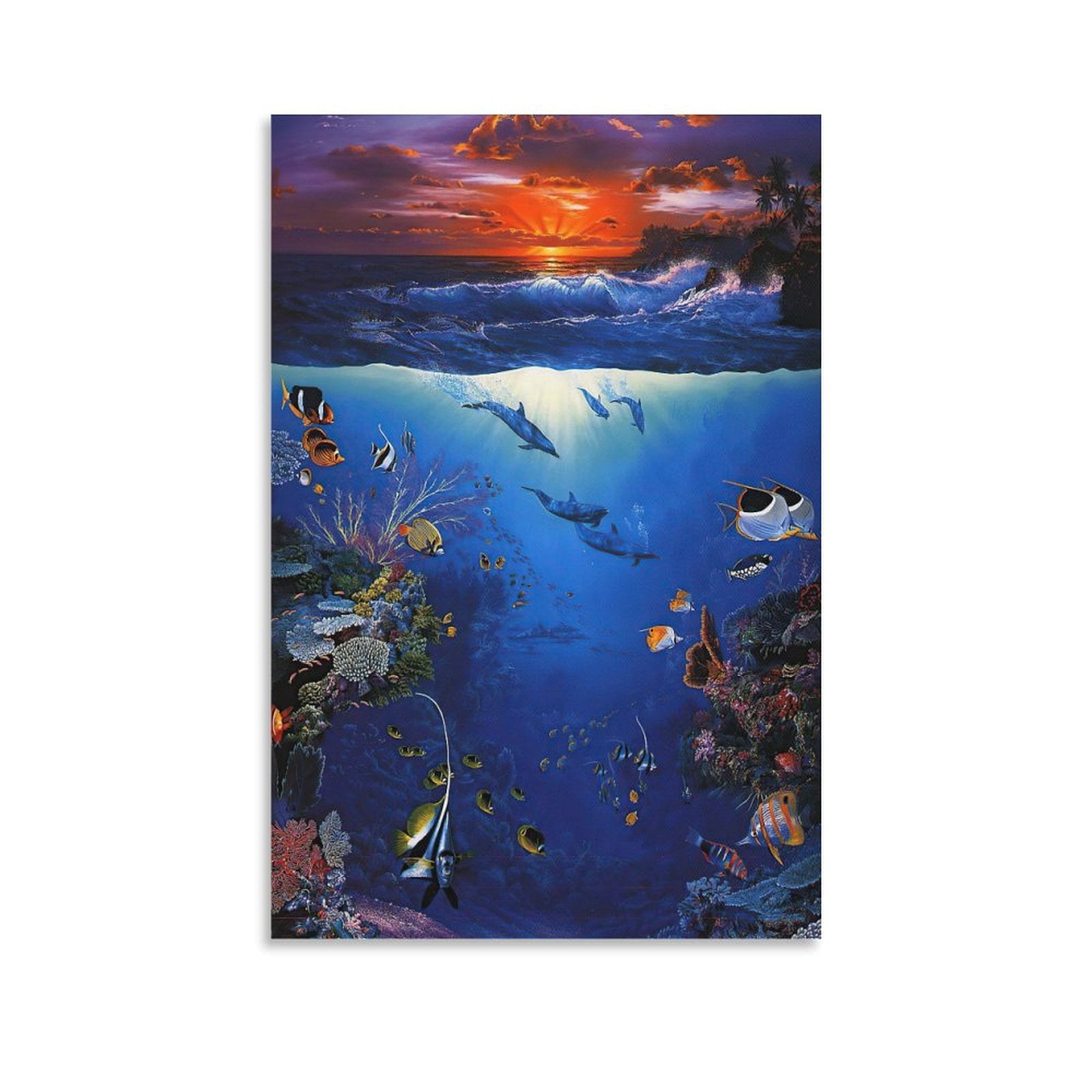 Blue Ocean Lassen Colorful Ocean Seascape Dolphin Coral Reef Poster (9 ...