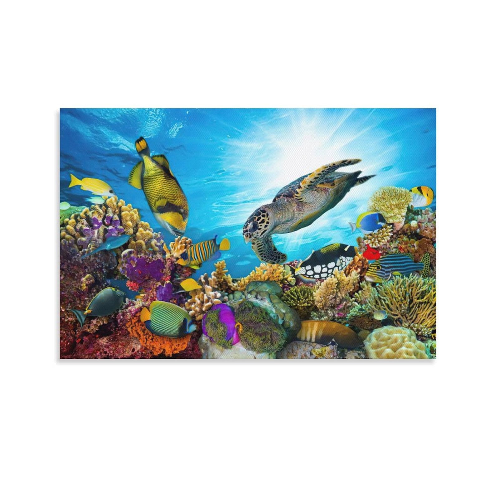 Blue Ocean Lassen Colorful Ocean Seascape Dolphin Coral Reef Poster ...