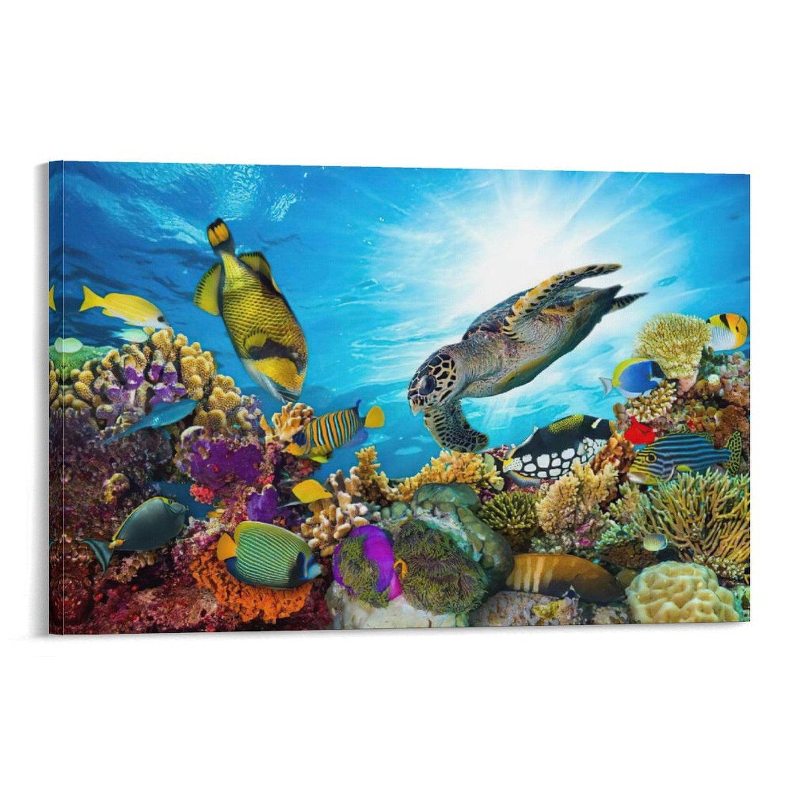 Blue Ocean Lassen Colorful Ocean Seascape Dolphin Coral Reef Poster ...