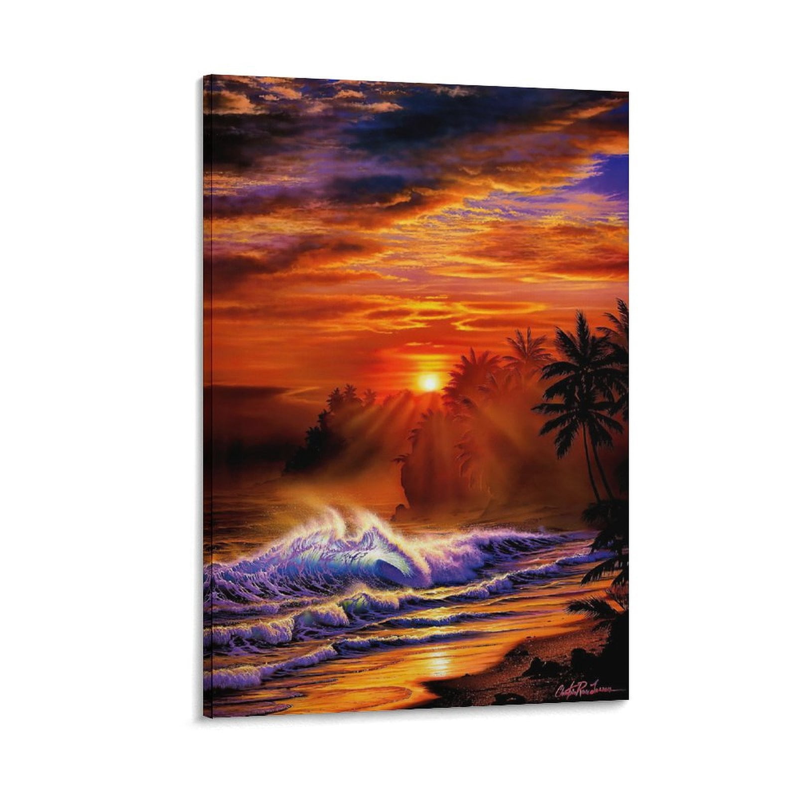 Blue Ocean Lassen Colorful Ocean Sunset Golden Waves Poster Posters Art ...