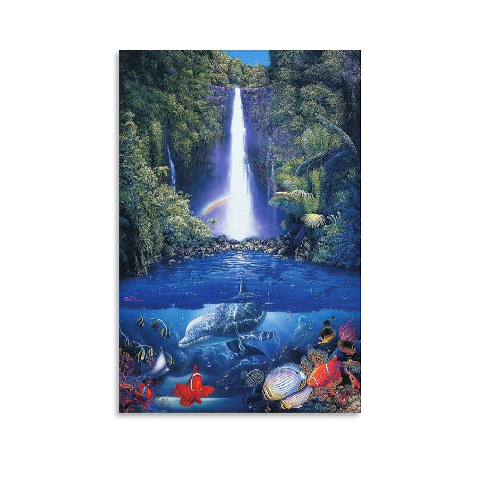 Blue Ocean Lassen Ocean View Waterfall Coral Reef Rainforest Poster ...