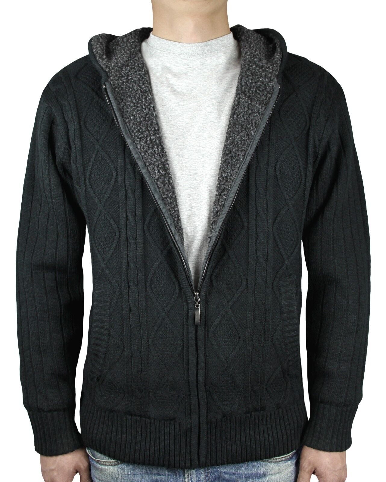 Blue Ocean Mens Cable Sweater Jacket w/Sherpa lining(sw-675) - Walmart.com
