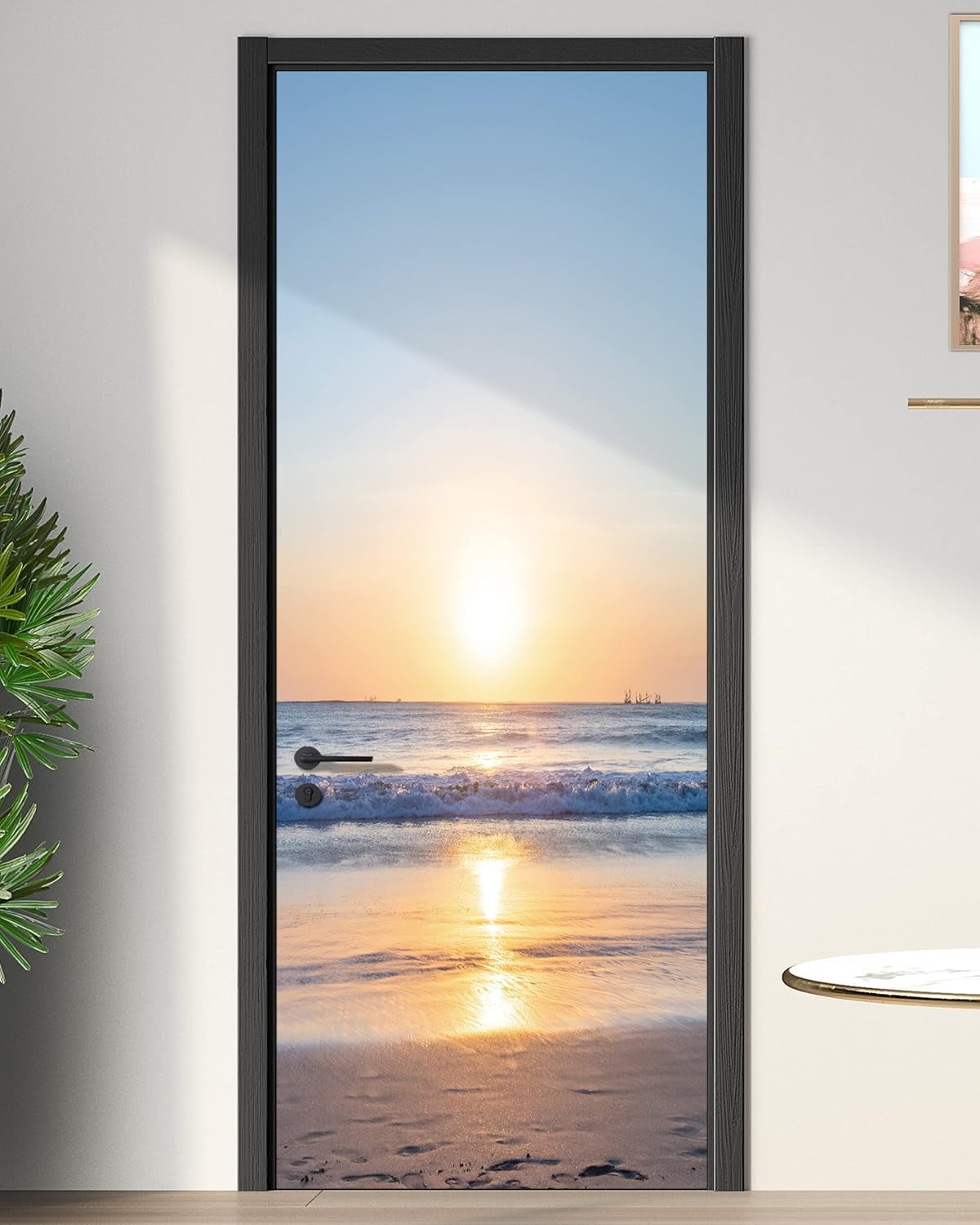 Blue Ocean Moon Light Door Sticker Wallpaper PVC Adhesive Doors Scenery ...