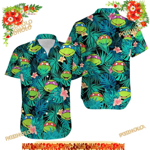 Blue Ocean Ninja Turtle Funny Hawaiian Shirt - Walmart.com