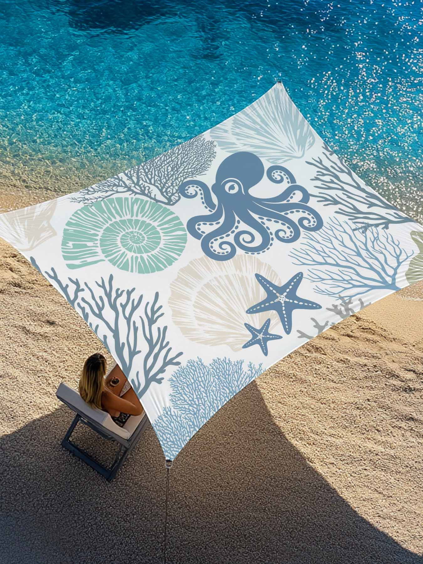 Blue Ocean Octopus Sun Shade Sail 12' x 16', Nautical Sea Watercolor ...