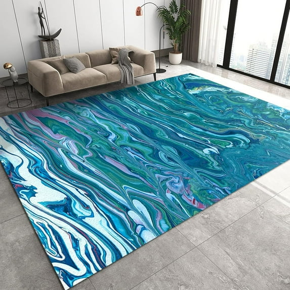 Blue Ocean Oil Painting Area Rugs, Non-Self-Adhesive Custom Rug, Floor ...