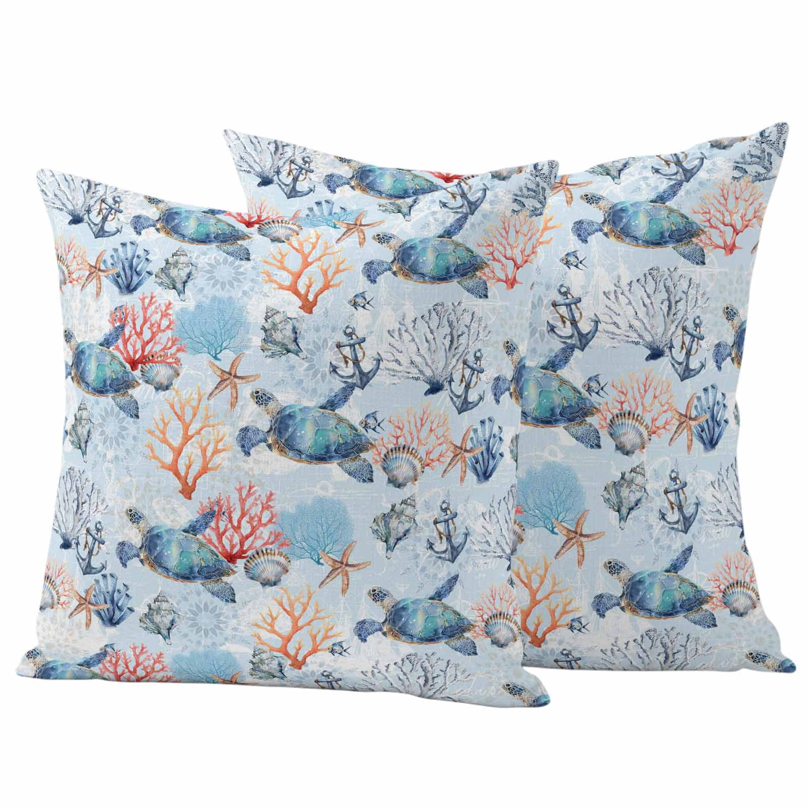 Blue Ocean Outdoor Waterproof Pillow Covers, Summer Coastal Beach ...