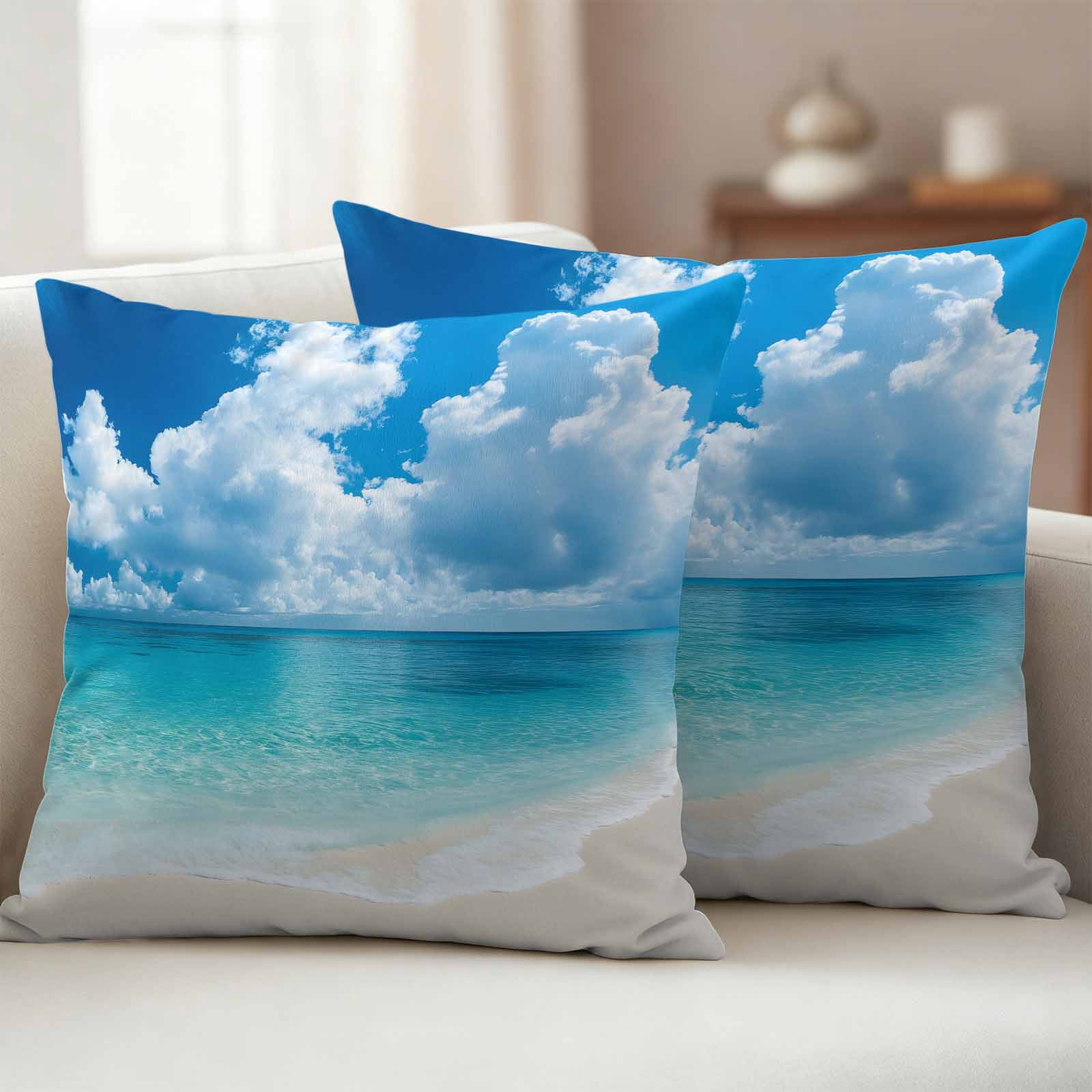 Blue Ocean Outdoor Waterproof Throw Pillow Covers 16x16 Set of 2, Beach ...