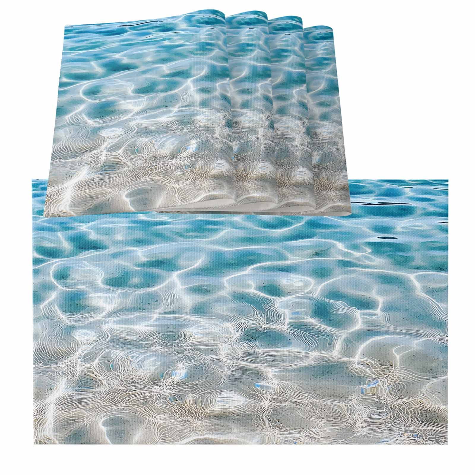 Blue Ocean Placemats for Dinning Table Set of 6, Underwater Sea Waves ...