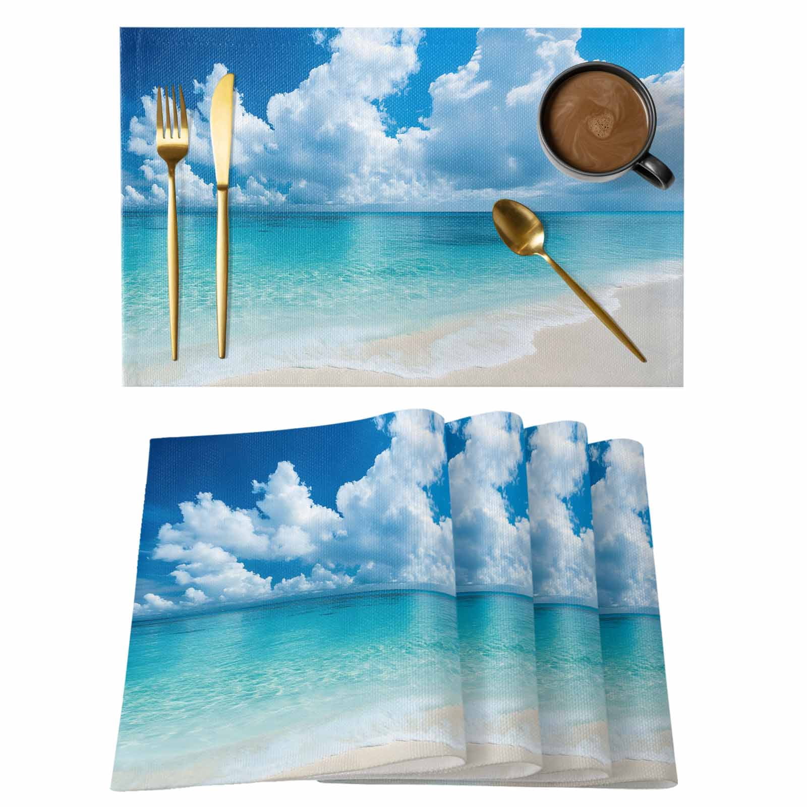 Blue Ocean Placemats Set of 12 Beach Coastal Nature Sky Place Mats ...