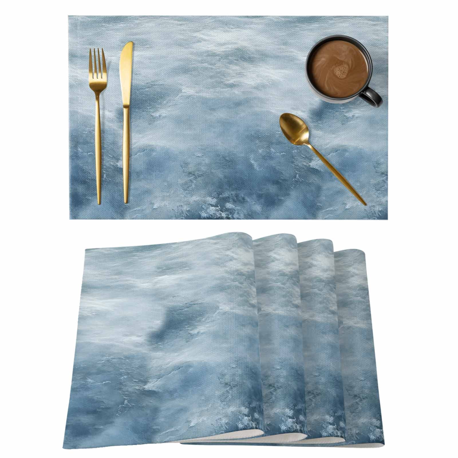 Blue Ocean Placemats Set of 4 Modern Waves Monochrome Sea Shore ...