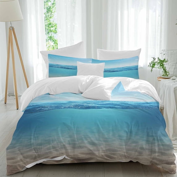 Blue Ocean Queen Duvet Cover Set, Ocean Bottom View 4 Piece Microfiber ...