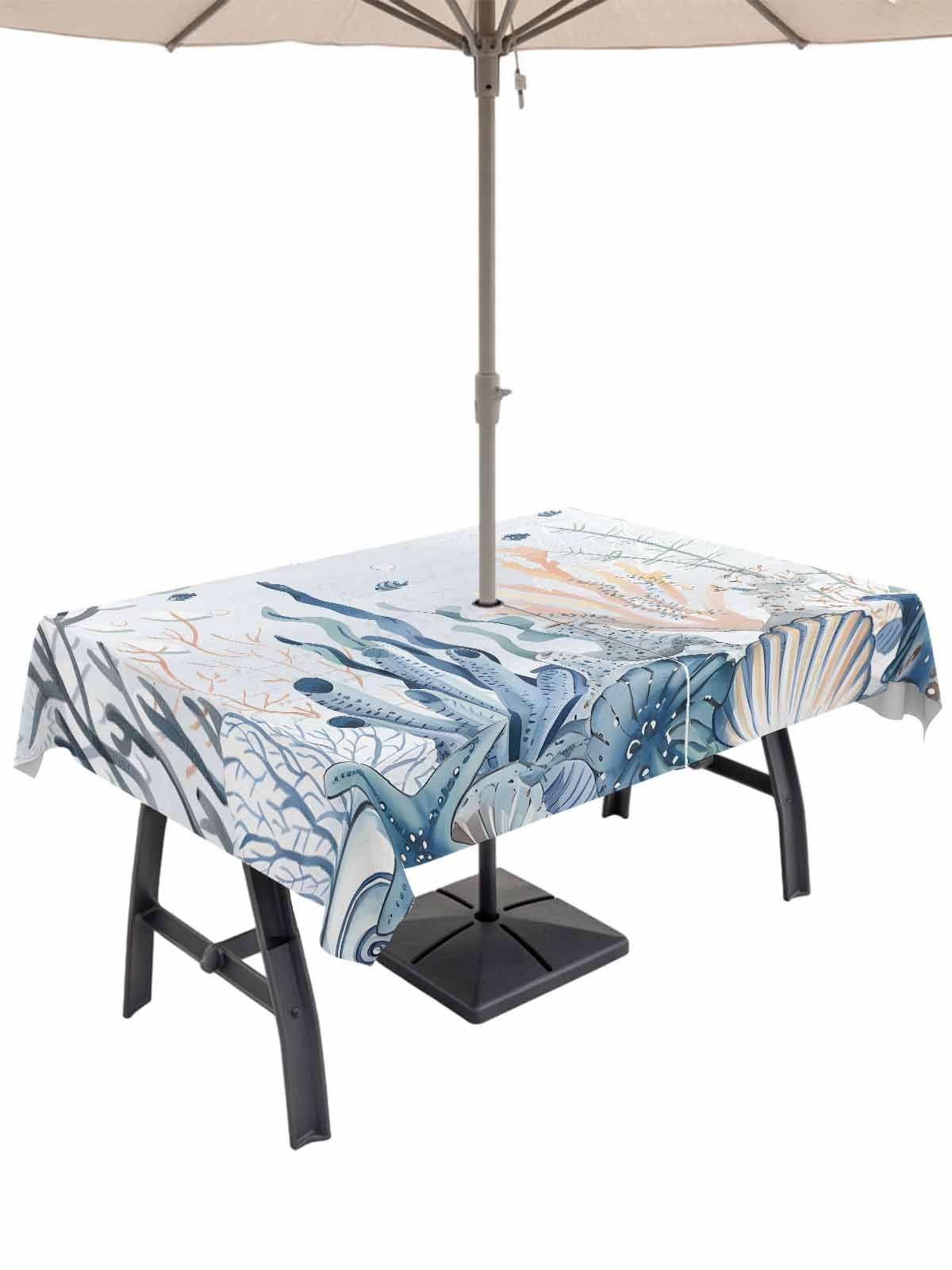 Blue Ocean Rectangle Outdoor Tablecloth with Umbrella Hole Coral ...