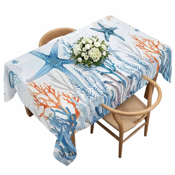 Blue Ocean Rectangle Tablecloth Starfish Fish Jellyfish Waterproof ...