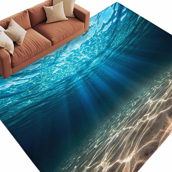 Blue Ocean Rectangle Area Rug 8x10 ft Underwater World Clear Water ...