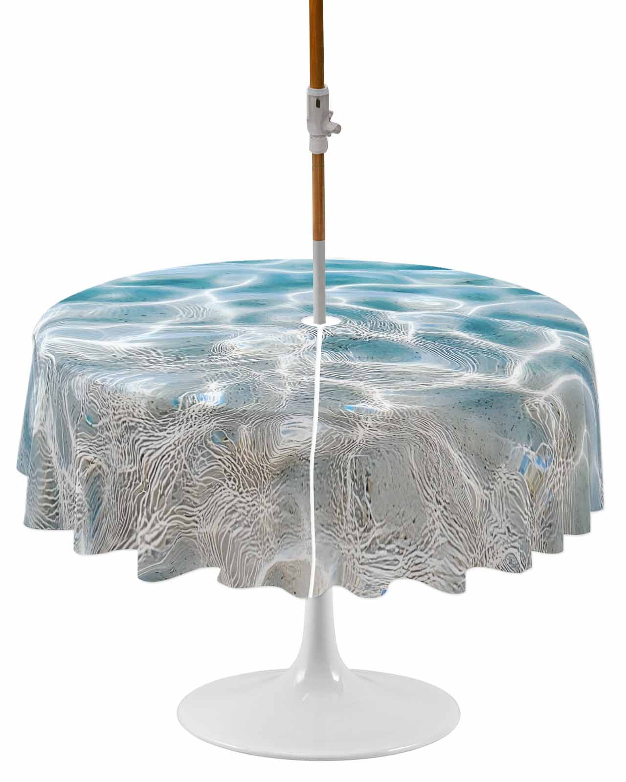 Blue Ocean Round Outdoor Tablecloth, Waterproof Table Cloth Cover with ...