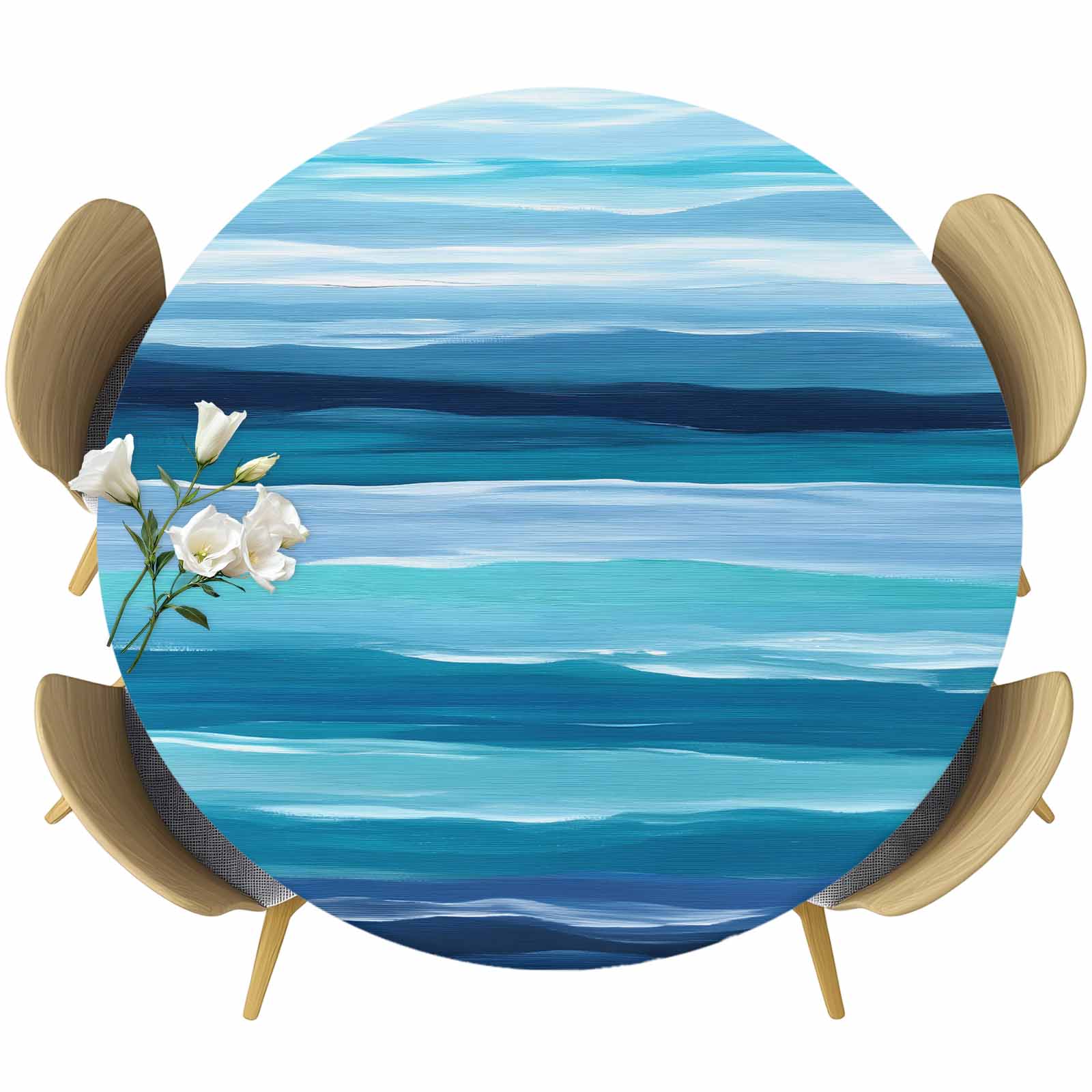 Blue Ocean Round Tablecloth 36-44 Inch Round Fitted Table Cloth with ...