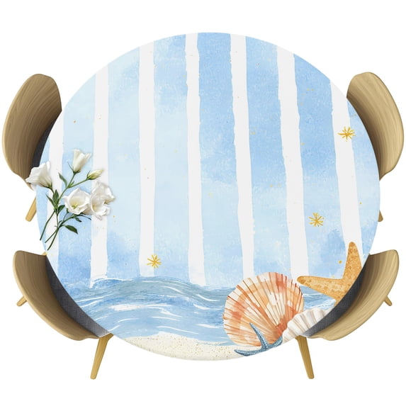 Blue Ocean Round Tablecloth 55-60 Inch Round Fitted Table Cloth with ...