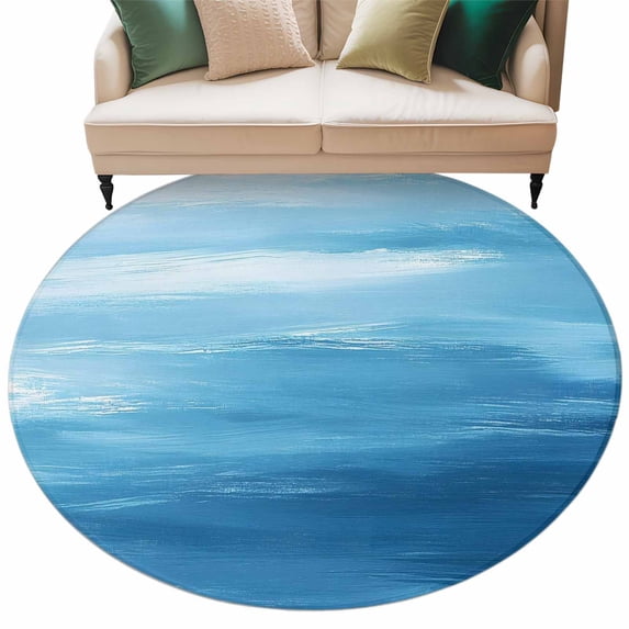Blue Ocean Round Area Rug 5 ft Waves Oil Painting Style Modernism ...