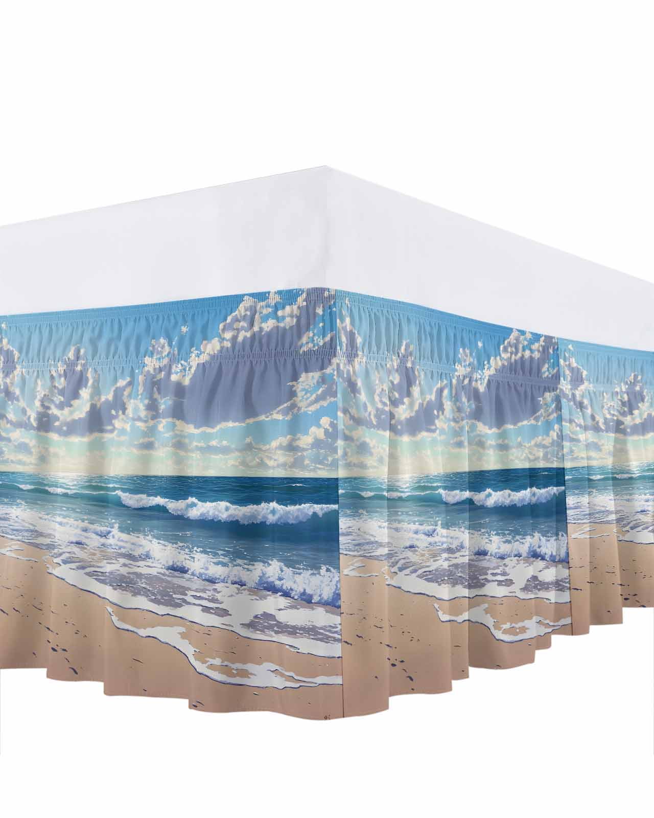 Blue Ocean Ruffle Bed Skirt King Size Waves Beach Cloudy Sky Nature ...