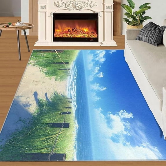 Blue Ocean Rugs for Living Room - Natural Landscape Rug , White Cloud ...