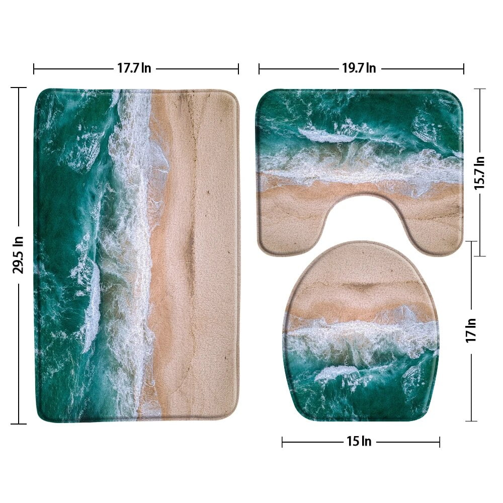 Blue Ocean Sandy Beach Landscape Bath Mat 3pcs Set Scenery Non-Slip ...
