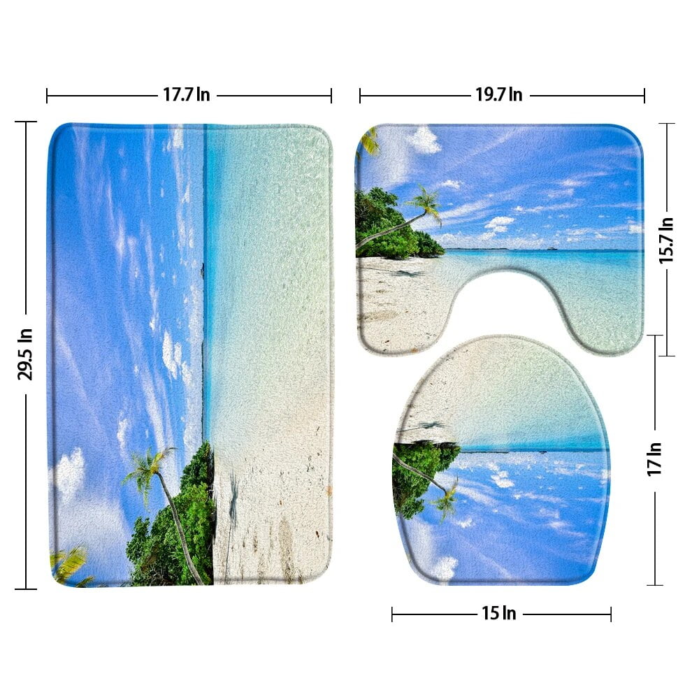 Blue Ocean Sandy Beach Landscape Bath Mat 3pcs Set Scenery Non-Slip ...