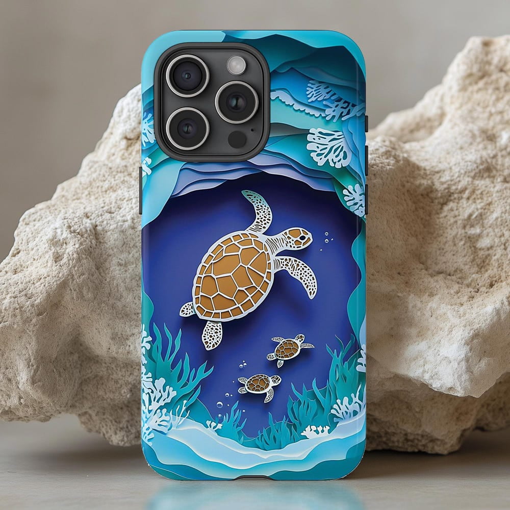 Blue Ocean Sea Turtle 3D Paper Illusion Phone Case for 17 16 15 14 13 ...