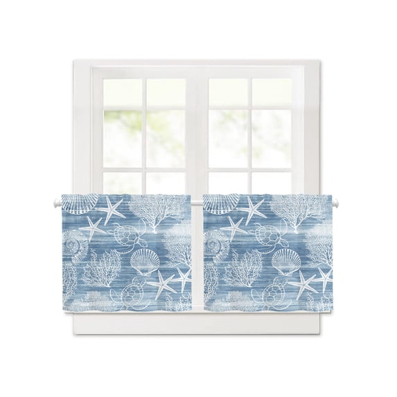 Blue Ocean Sea Turtle Shell Starfish Short Blackout Curtains 30 Inch ...