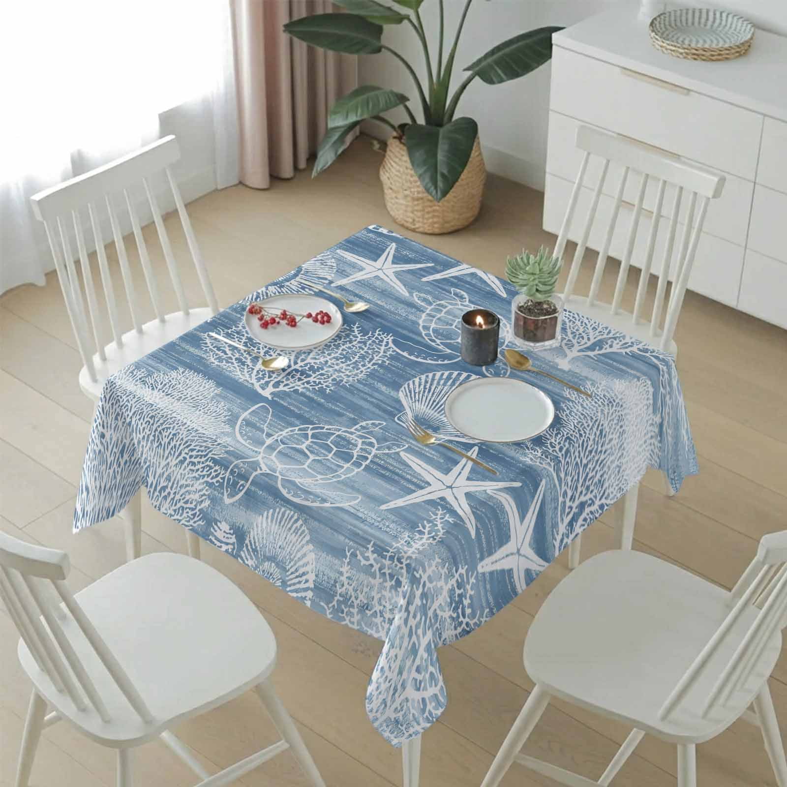 Blue Ocean Sea Turtle Shell Starfish Table Cloth 60x60in, Waterproof ...