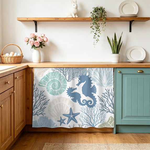 Blue Ocean Seahorse Cabinet Curtains 11" W x 13" L Nautical Sea ...