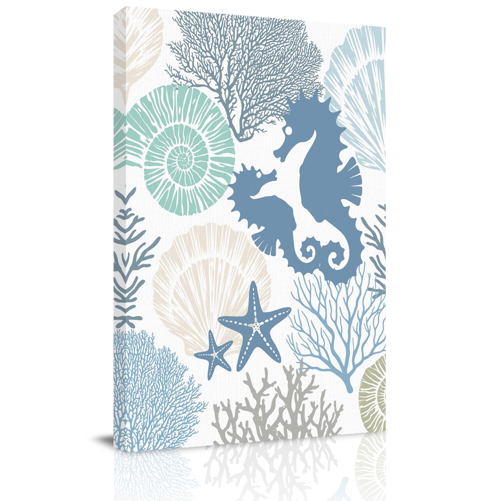 Blue Ocean Seahorse Canvas Wall Art for Living Room, Nautical Sea ...