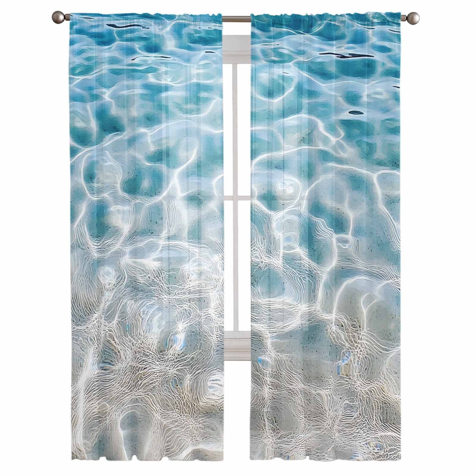 Blue Ocean Semi Sheer Curtains 108 Inch Length 2 Panels Set, Underwater ...