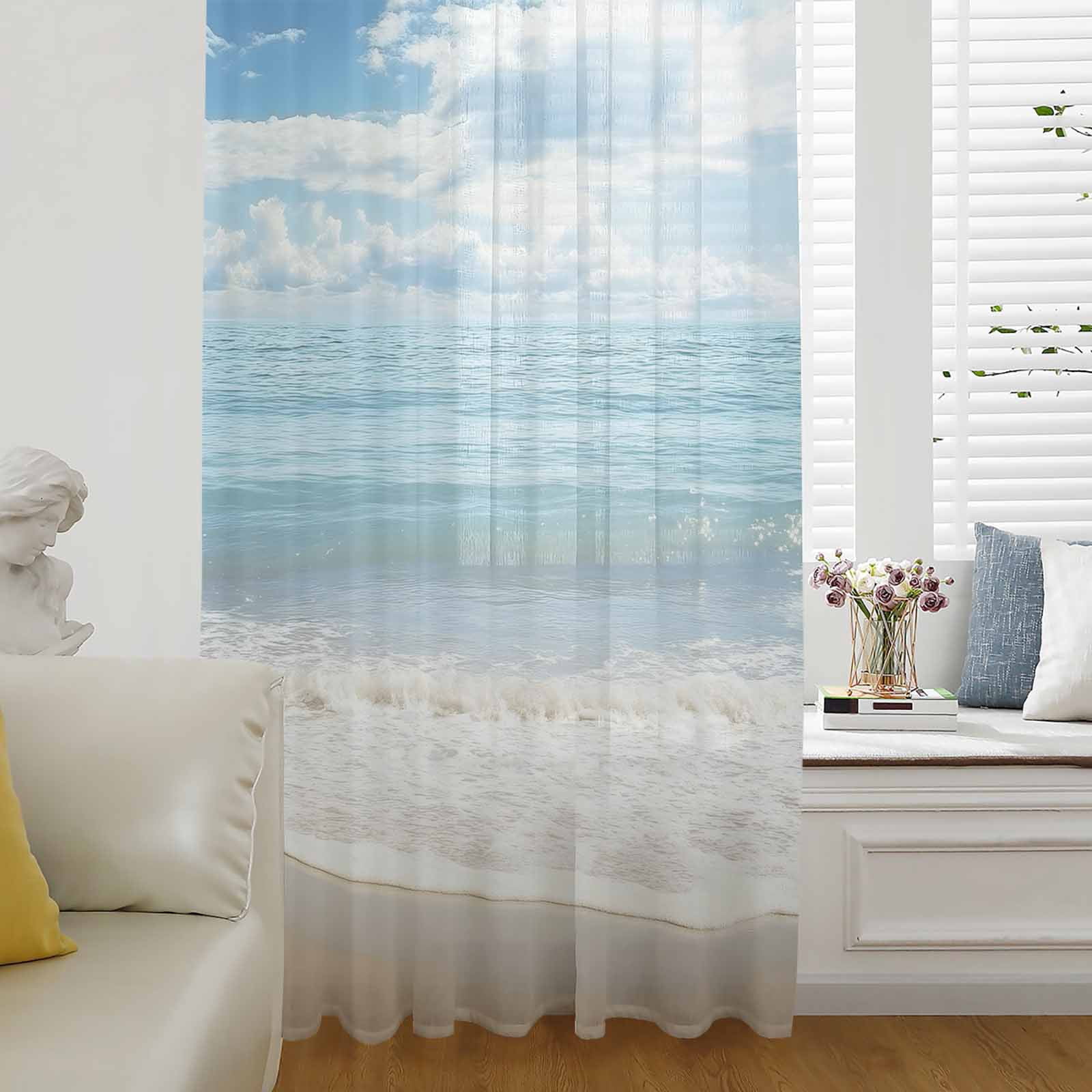 Blue Ocean Semi Sheer Curtains Drapes for Living Room, Bedroom, French ...