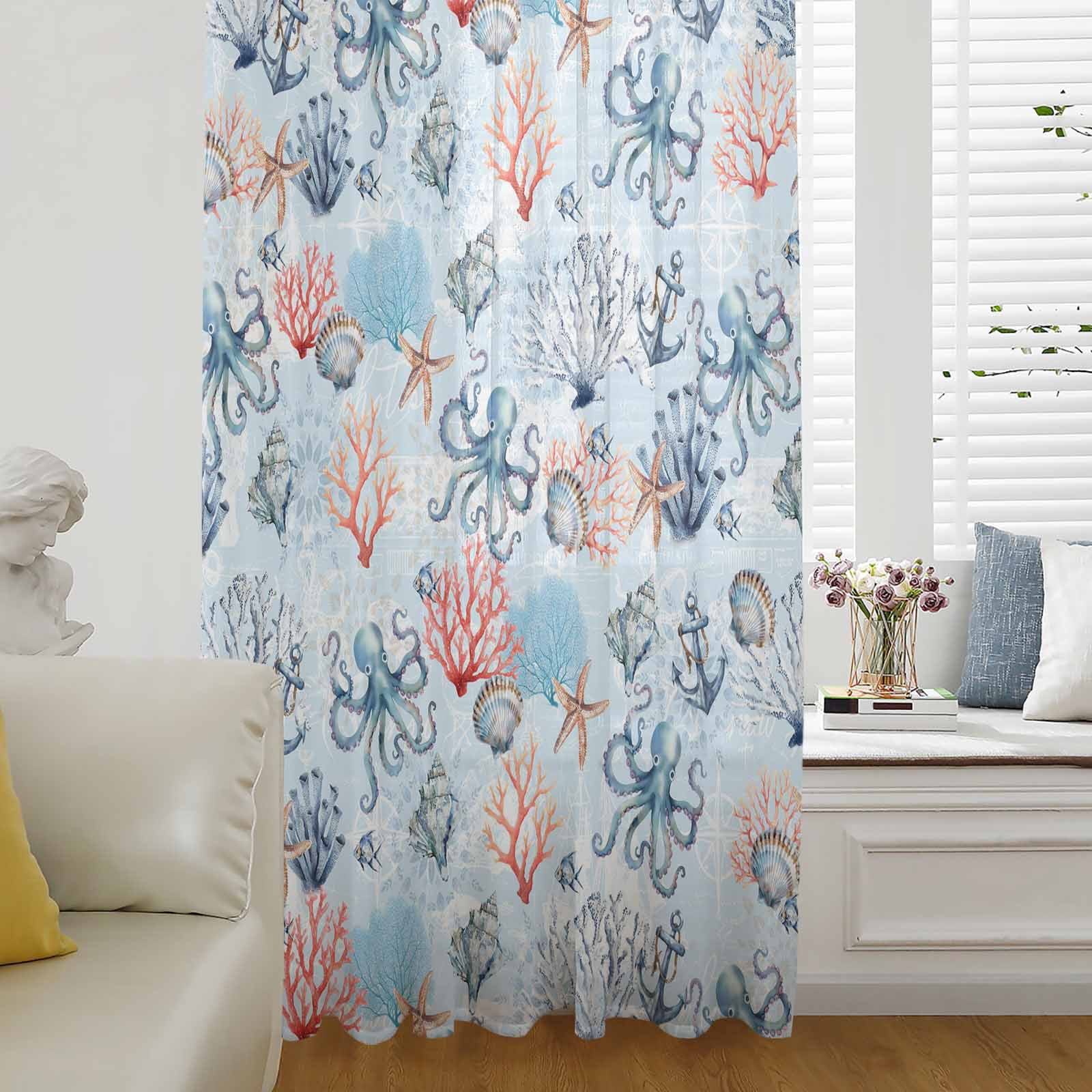 Blue Ocean Semi Sheer Curtains Drapes for Living Room,Bedroom,French ...