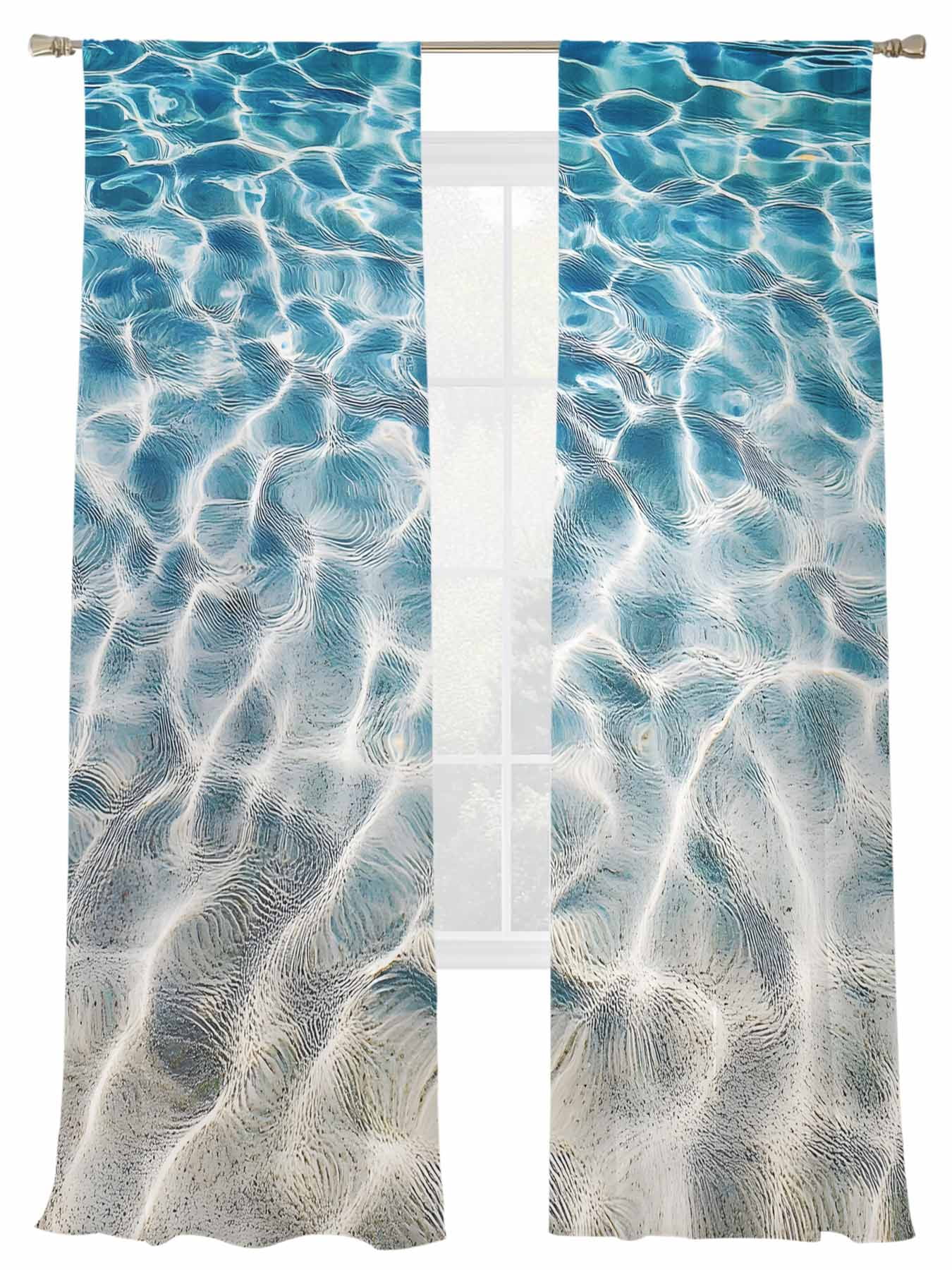 Blue Ocean Sheer Curtains 108 Inch Length 2 Panels Set, Semi ...