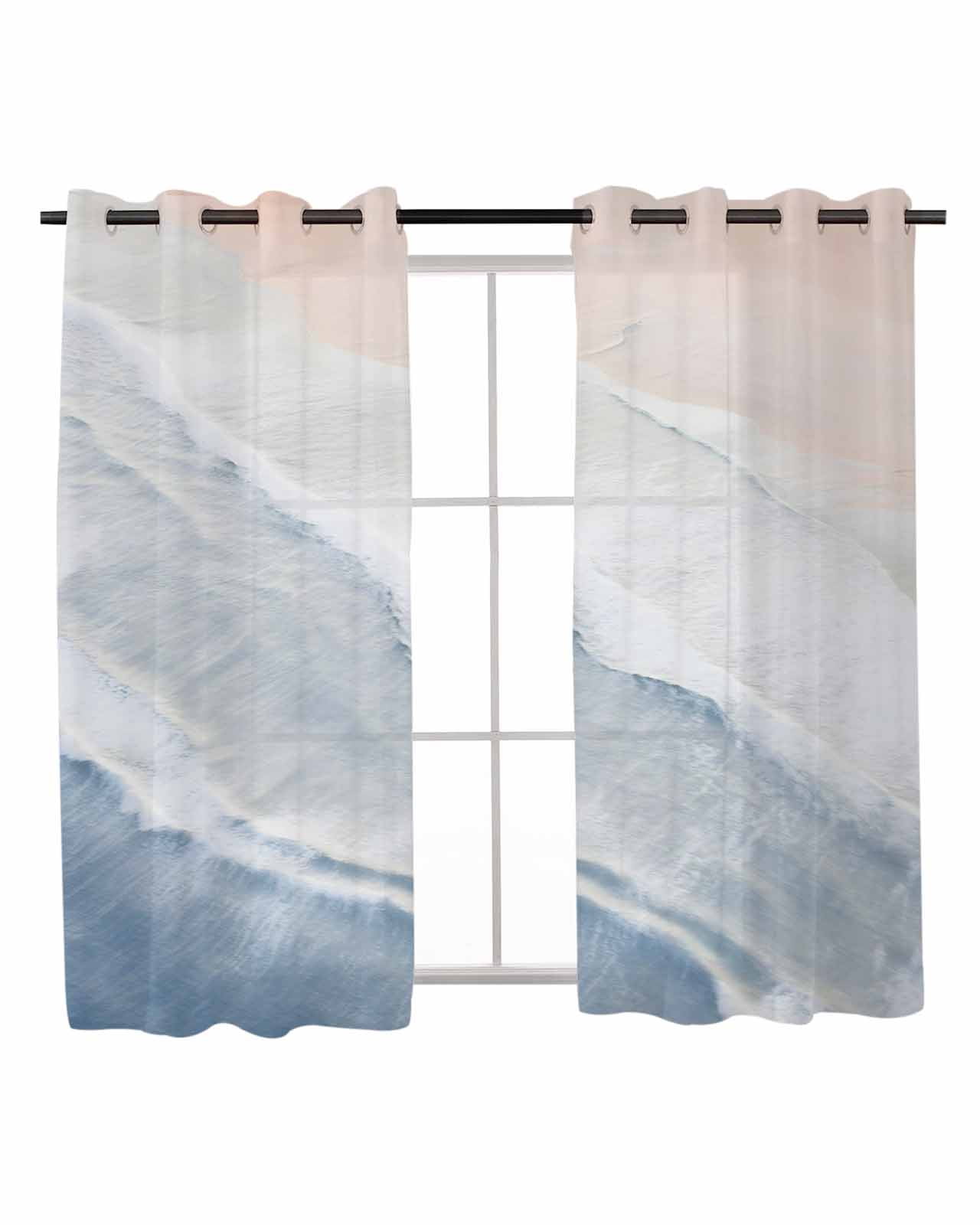 Blue Ocean Sheer Curtains 45 Inch Length 2 Panels Bohemian Beach Sandy ...