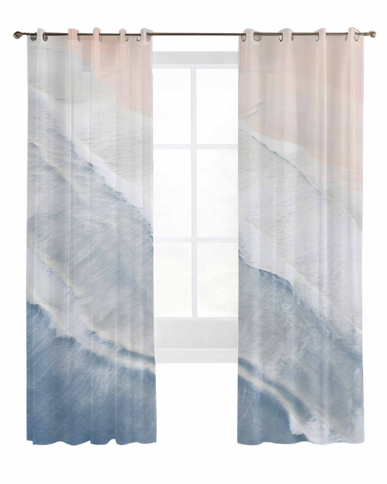 Blue Ocean Sheer Curtains 63 Inch Length 2 Panels Bohemian Beach Sandy ...