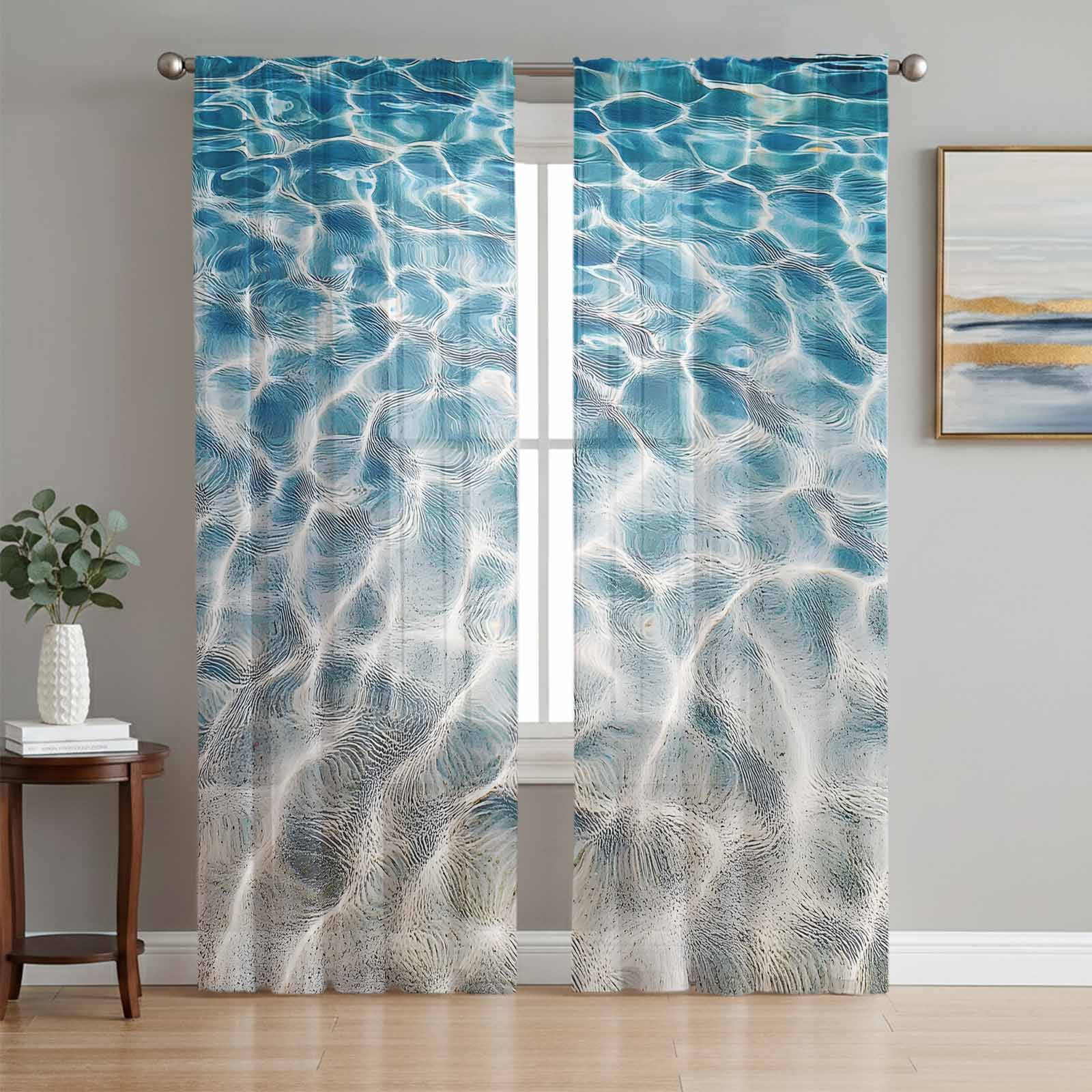Blue Ocean Sheer Curtains 63 Inch Length 2 Panels Set, Summer Water ...