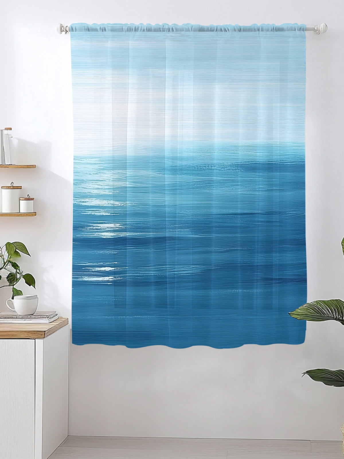 Blue Ocean Sheer Curtains 63 Inch Long 1 Panel Ocean Water Scenery ...