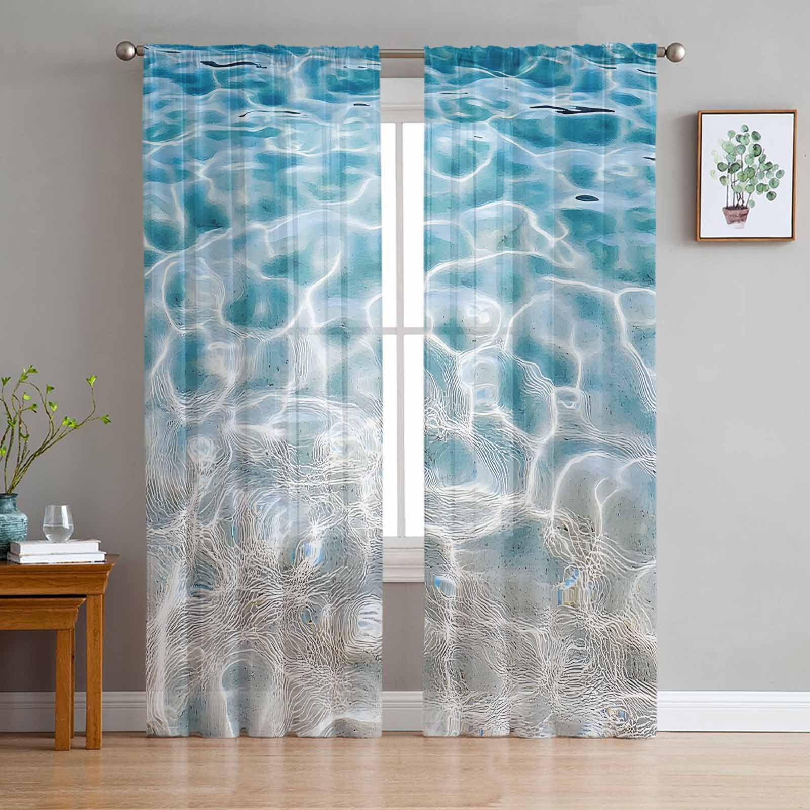 Blue Ocean Sheer Curtains 72 Inch Length 2 Panels Set for Living Room ...