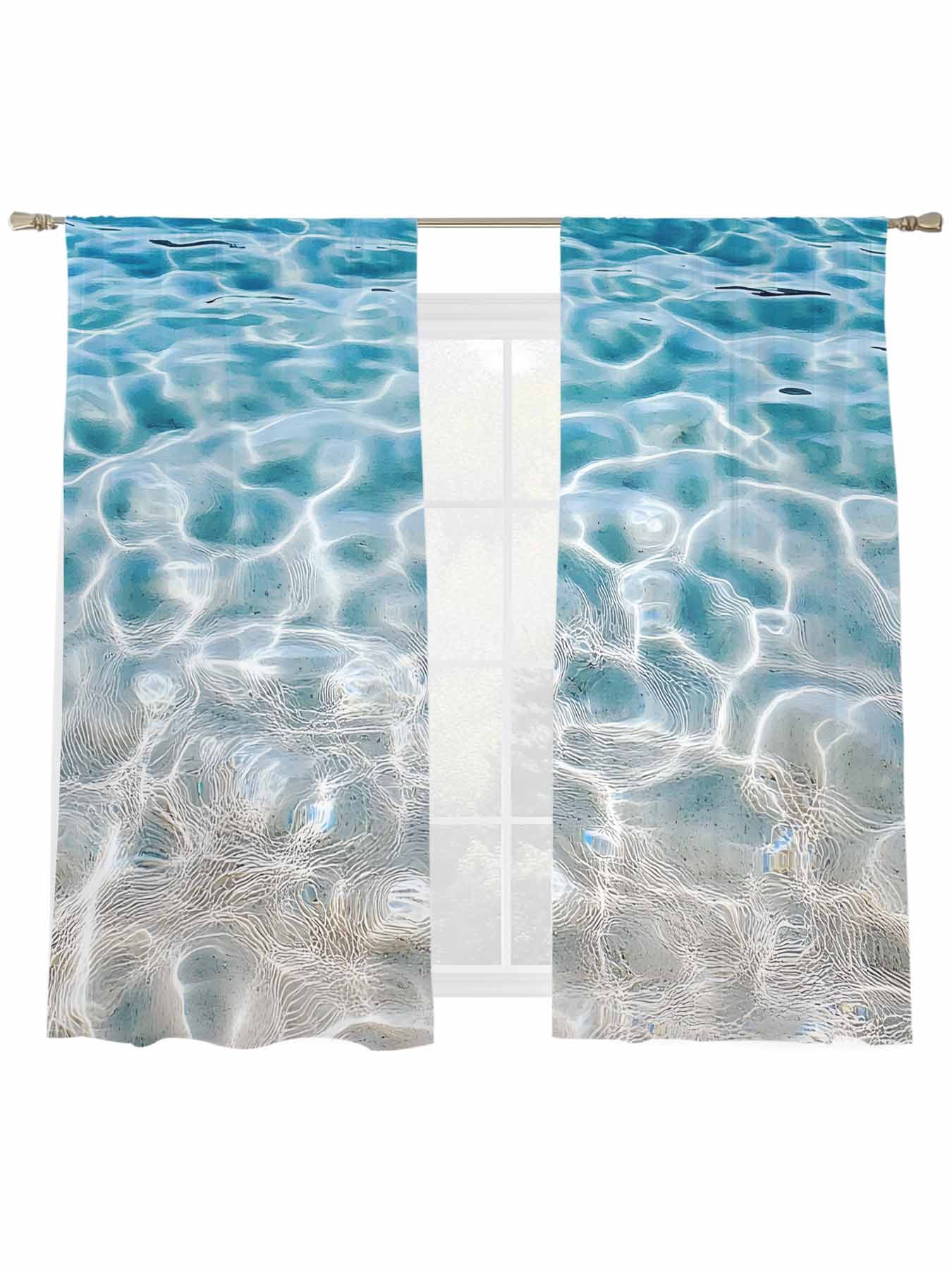 Blue Ocean Sheer Curtains 72 Inch Length 2 Panels Set, Semi Transparent ...