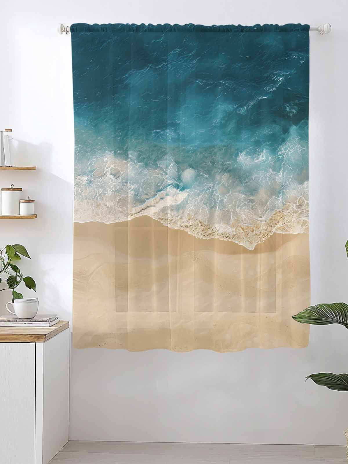 Blue Ocean Sheer Curtains 72 Inch Long 1 Panel Beach Wave Pattern Light ...