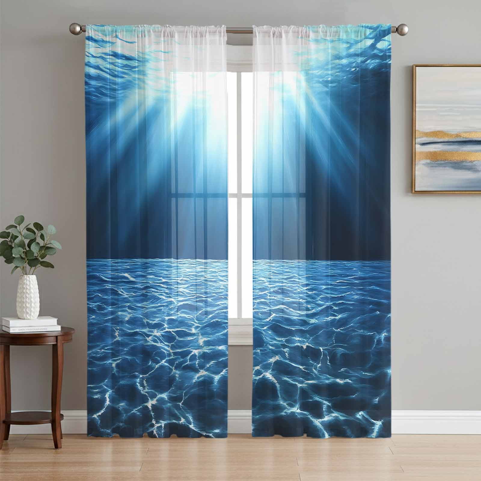 Blue Ocean Sheer Curtains 84 Inch Length 2 Panels Set, Beach Summer ...