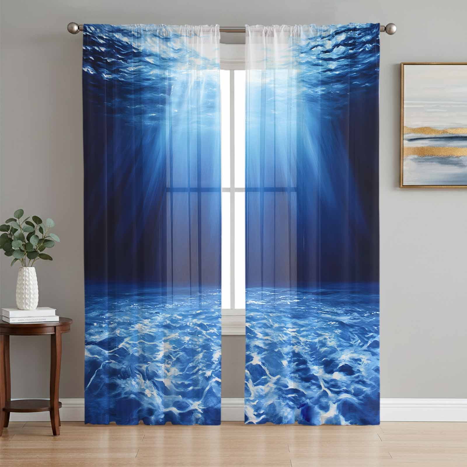 Blue Ocean Sheer Curtains 84 Inch Length 2 Panels Set, Underwater Water ...