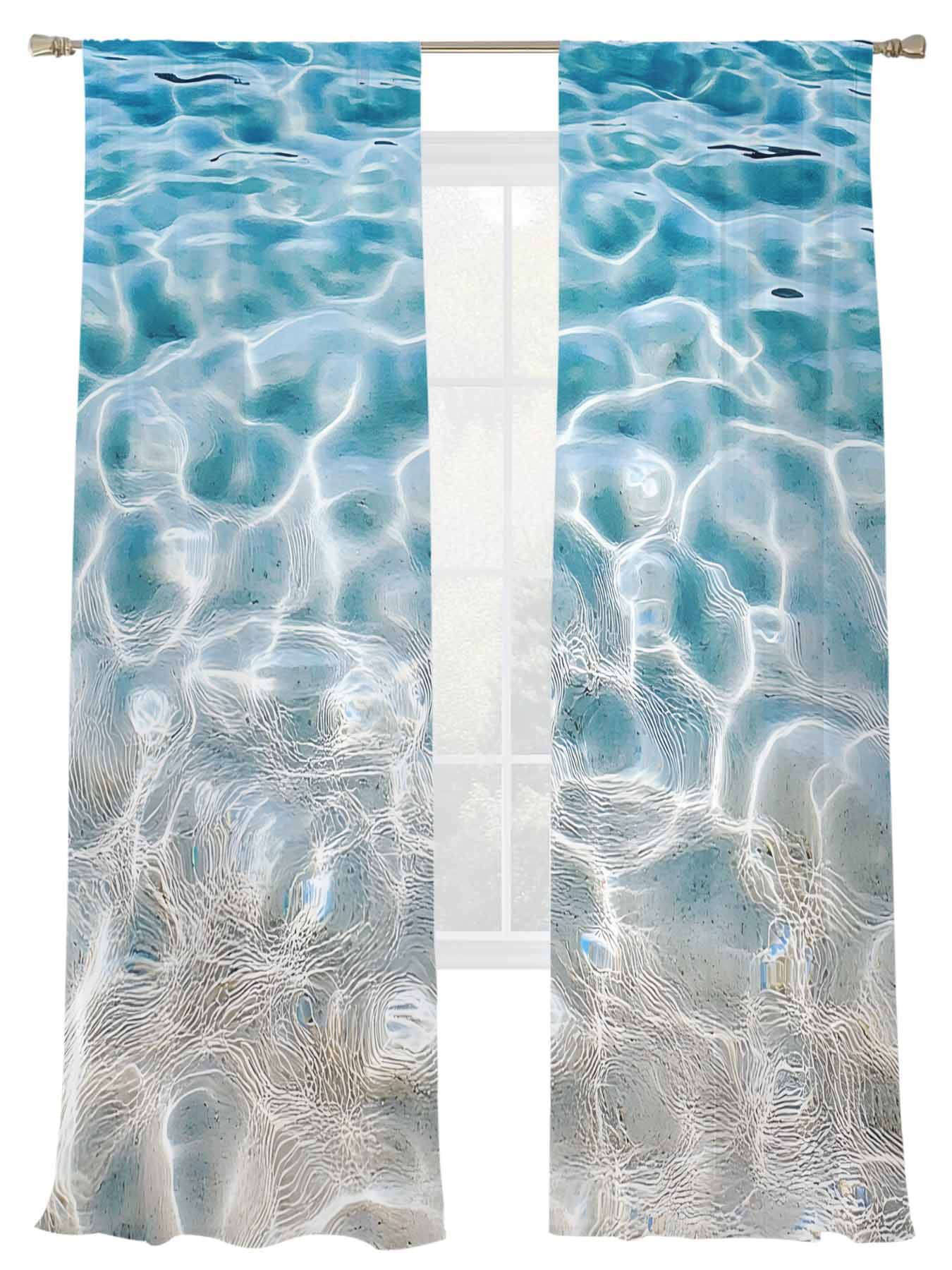 Blue Ocean Sheer Curtains 96 Inch Length 2 Panels Set, Semi Transparent ...