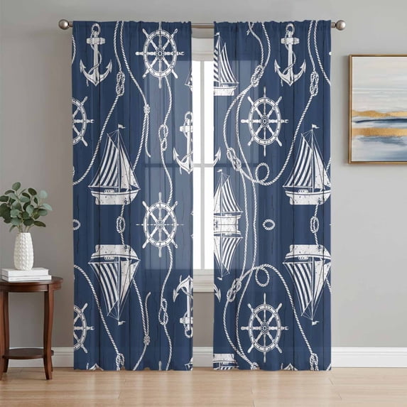 Blue Ocean Sheer Curtains for Living Room Bedroom, Rustic Nautical ...