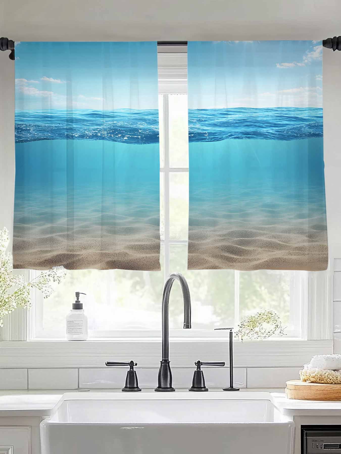 Blue Ocean Sheer Curtains for Living Room Bedroom Summer Beach Sky ...